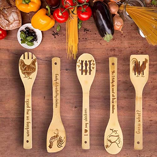 Rooster Wooden Spoons for Cooking, Chicken Kitchen Decor Pioneer Woman Kitchen Accessories, Rooster Decor for Kitchen farmhouse Wedding Mother's Day Decorations - Funny Chicken Gifts