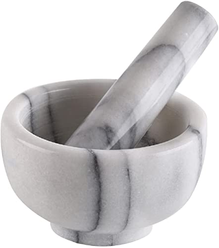 Greenco Mortar and Pestle Set, White Marble Stone Mortar and Pestle Grinding Bowl, Small 4.5 Inches, Kitchen Essential for Spices, Guacamole and More