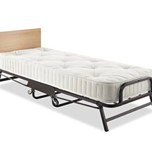 JAY-BE Hospitality Folding Bed with Deep Spring Mattress and Headboard, Regular, Black/White