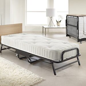 JAY-BE Hospitality Folding Bed with Deep Spring Mattress and Headboard, Regular, Black/White