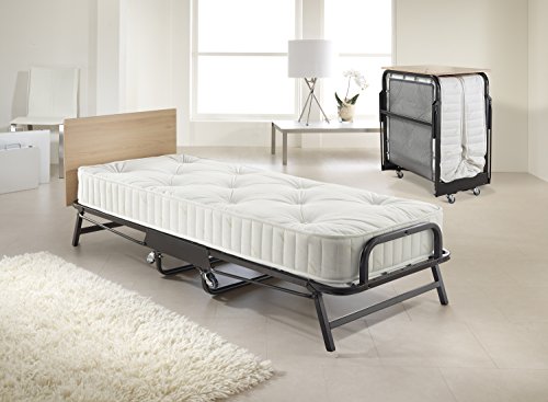 JAY-BE Hospitality Folding Bed with Deep Spring Mattress and Headboard, Regular, Black/White