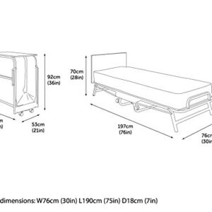 JAY-BE Hospitality Folding Bed with Deep Spring Mattress and Headboard, Regular, Black/White