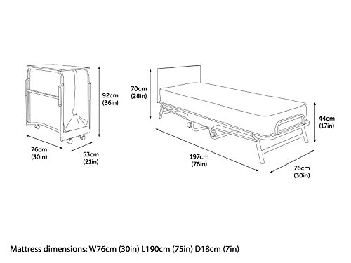 JAY-BE Hospitality Folding Bed with Deep Spring Mattress and Headboard, Regular, Black/White