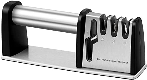 JCHOPE Knife Sharpeners, 4 in 1 Kitchen Blade and Scissors Sharpening Tool, Powerful Professional Chef's Kitchen Knife Accessories, Manual Knife Sharpener