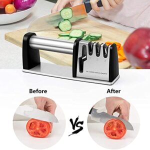 JCHOPE Knife Sharpeners, 4 in 1 Kitchen Blade and Scissors Sharpening Tool, Powerful Professional Chef's Kitchen Knife Accessories, Manual Knife Sharpener