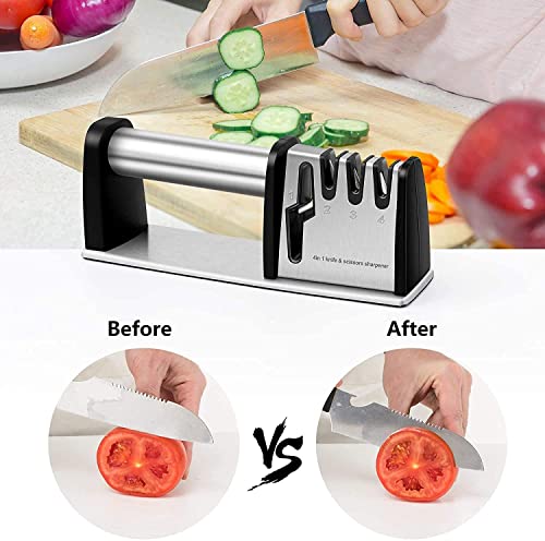 JCHOPE Knife Sharpeners, 4 in 1 Kitchen Blade and Scissors Sharpening Tool, Powerful Professional Chef's Kitchen Knife Accessories, Manual Knife Sharpener