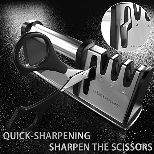 JCHOPE Knife Sharpeners, 4 in 1 Kitchen Blade and Scissors Sharpening Tool, Powerful Professional Chef's Kitchen Knife Accessories, Manual Knife Sharpener