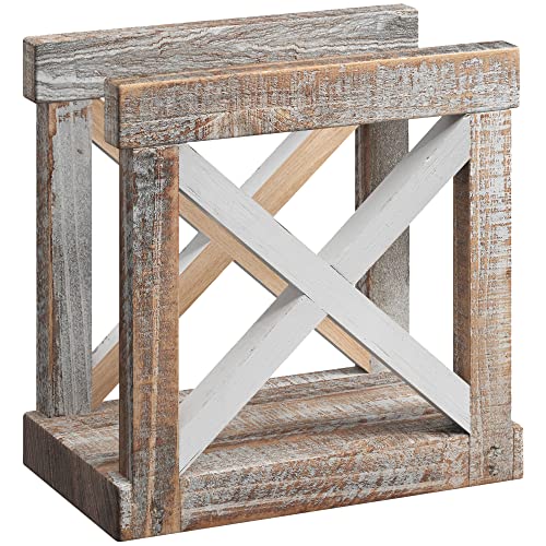 Barnyard Designs Farmhouse Napkin Holder for Table Napkin Holders for Kitchen, French Country Vintage Rustic Napkin Holder Wood, Distressed Wooden Napkin Holder Dispenser Napkins, Brown 5.5" x 5.5"