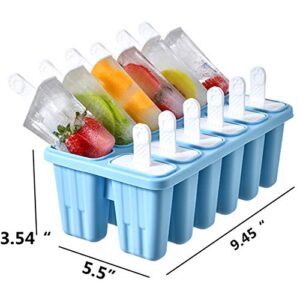 Popsicle Molds，Popsicle Mold12 Pieces Silicone Ice Pop Popsicle Easy Release (12 Cavities, Light Blue)