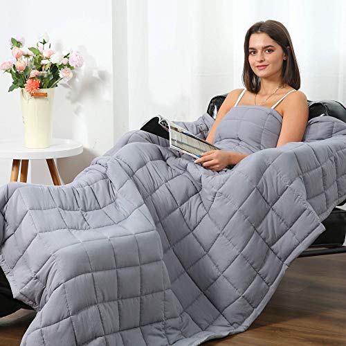 Cooling Weighted Blanket for Adults - (20lb, Queen/Full, 60"x80"), Thick Quilted, Breathable Pre-Washed Microfiber Fabric, Natural Glass Beads for Calming, Restful Sleep, Sleep Mantra (Gray)