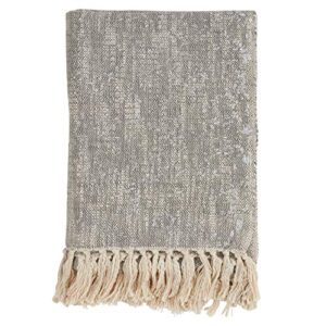 fennco styles home decorative unique metallic print design 100% cotton woven throw blanket with tassels, 50" x 60" (silver)