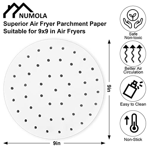 Air Fryer Parchment Paper Liners, Numola 100 Pcs Parchment Paper for Air Fryer, 9 Inch White Air Fryer Paper Liners, Non-stick Steamer Liners for Oven, Microwave, Bamboos Steaming Basket