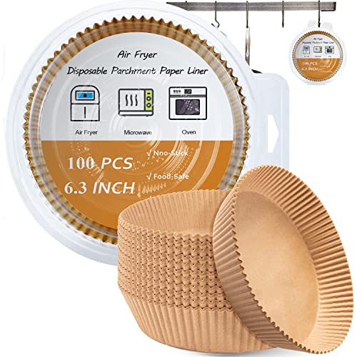 Air Fryer Liners Disposable 100PCS-6.3 inches, Tiktok Must Have for Kitchen, Unbleached Non-Stick Baking Parchment Sheet