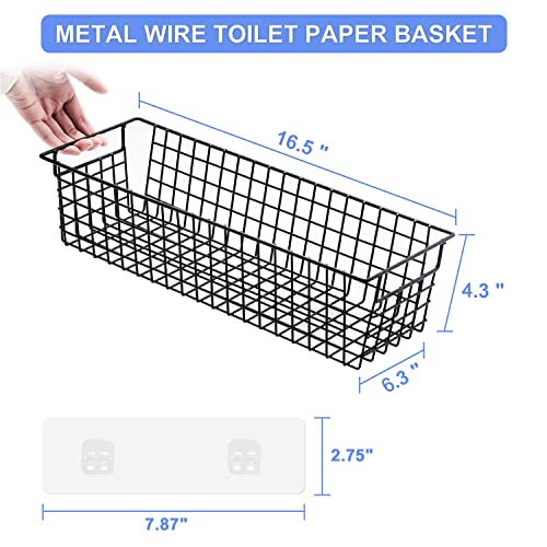 VITVITI Toilet Paper Storage with Handle, Toilet Tissue Holder, Metal Wire Storage Organizer Bins Basket, for Bathroom/Wall Mounted, Set of 2, Black