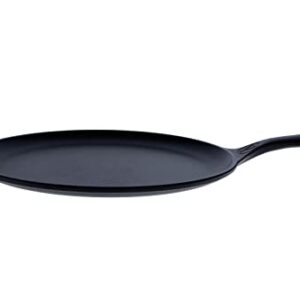 Victoria 12-Inch Cast-Iron Comal Pizza Pan with a Long Handle and a Loop Handle, Preseasoned with Flaxseed Oil, Made in Colombia