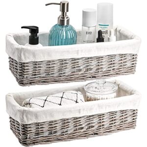 soujoy 2 pack bathroom wicker baskets for organizing, toilet paper basket storage basket, toilet tank top bin with removable liner, decorative basket for closet, bedroom, bathroom, entryway, office