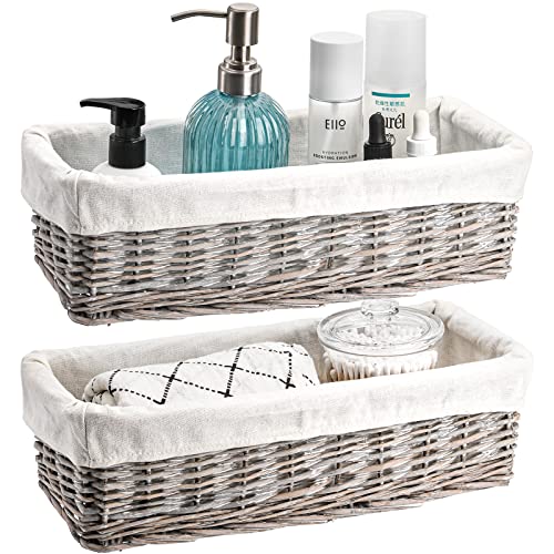 SOUJOY 2 Pack Bathroom Wicker Baskets for Organizing, Toilet Paper Basket Storage Basket, Toilet Tank Top Bin with Removable Liner, Decorative Basket for Closet, Bedroom, Bathroom, Entryway, Office