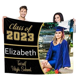 funstudio personalized graduation blankets with photo class of 2023 seniors custom name graduates throw blanket made in usa customized graduation gifts for her him boys girls men women