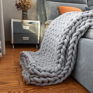 YHzxfz Chunky Knitted Weighted Blanket 60"x80" 20lbs Handmade Non-Shedding Thick Knit Throw Blanket Evenly Weighted Breathable Throw for Bed Sofa Chair Light Grey