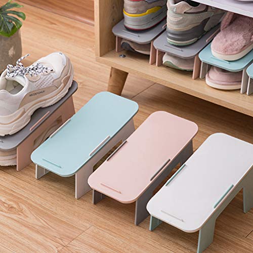 HEALLILY Corner Shoe Shelf 4pcs Shoe Stacker Shoes Organizer Shoe Racks Space Saver for Closet Organization Grey Two Tier Shoe Rack