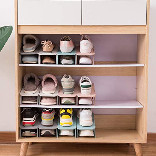 HEALLILY Corner Shoe Shelf 4pcs Shoe Stacker Shoes Organizer Shoe Racks Space Saver for Closet Organization Grey Two Tier Shoe Rack