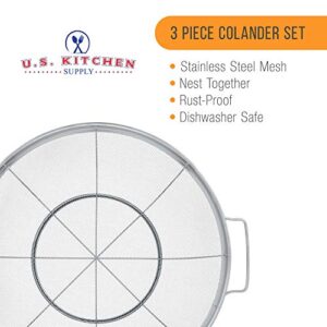 U.S. Kitchen Supply - 3 Piece Colander Set - Stainless Steel Mesh Strainer Net Baskets with Handles & Resting Base - 11" 5 Quart, 9.5" 4 Quart and 8.5" 3 Quart - Strain, Drain, Rinse, Steam or Cook