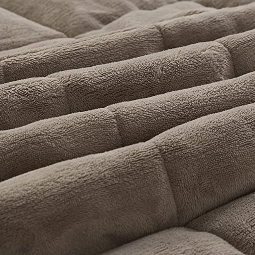 Thesis Home Weighted Blanket with Premium Glass Beads for Kids and Adults - 100% Brushed Microfiber Plush Reversible Sherpa Calming Blanket - 10 lbs - 50 X 60, Taupe