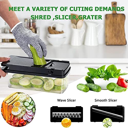 Vegetable Chopper, KATHSI Food Choppers Onion Chopper Vegetable Slicer Cutter Dicer Veggie chopper with Container,8 Blades, Black