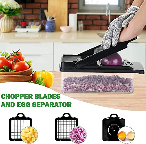 Vegetable Chopper, KATHSI Food Choppers Onion Chopper Vegetable Slicer Cutter Dicer Veggie chopper with Container,8 Blades, Black