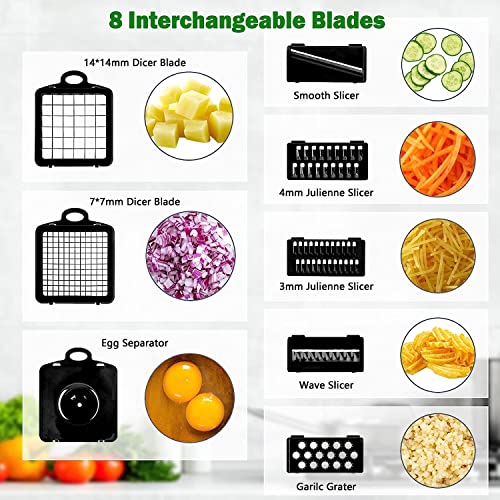 Vegetable Chopper, KATHSI Food Choppers Onion Chopper Vegetable Slicer Cutter Dicer Veggie chopper with Container,8 Blades, Black