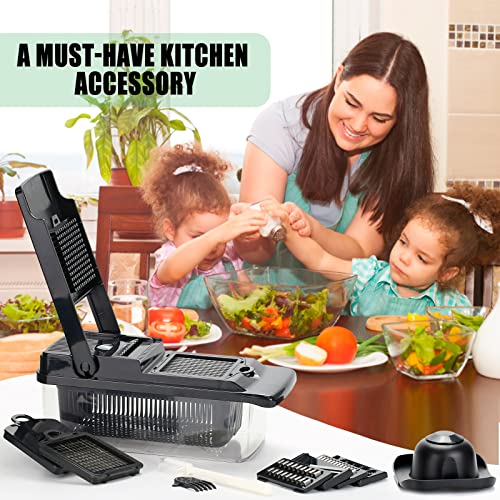 Vegetable Chopper, KATHSI Food Choppers Onion Chopper Vegetable Slicer Cutter Dicer Veggie chopper with Container,8 Blades, Black