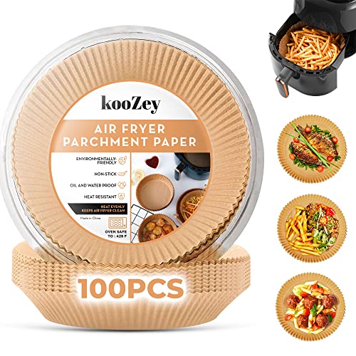 kooZey Disposable Paper Liner for Air Fryer- Non-Stick Parchment Paper for Air Fryer, Air Fryer Paper Liner, Airfryer Parchment Liners (100PCS 6.3IN)