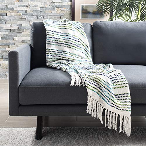 Safavieh Home Landra Blue and White 60 x 72-inch Fringe Blanket Throw