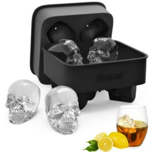 shaped 3d large skull ice cube mold tray, stackable silicone round ice maker for whiskey drinkers, bartenders, gift exchanges, home bars and holiday gifts