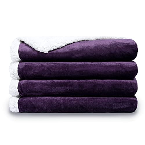 NANPIPER Sherpa King Size Blanket,Soft Fuzzy Fleece Blanket,Warm Plush Edge Blankets,Purple 90"x108"