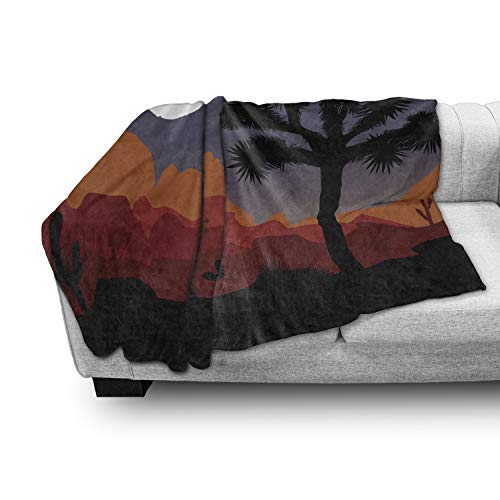 Lunarable Joshua Tree Throw Blanket, Cartoon Landscape Mountains Full Moon and Lonely Tree Desert Arizona Scene, Flannel Fleece Accent Piece Soft Couch Cover for Adults, 50" x 70", Multicolor