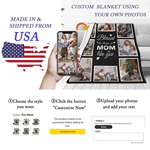 HUGLAZY Mothers Day Customized Blankets with Photos for Grandma Custom Personalized Picture Blanket Throw Birthday Gifts for Grandma Nana Gigi Grandmother from Granddaughter Grandson Grandkids