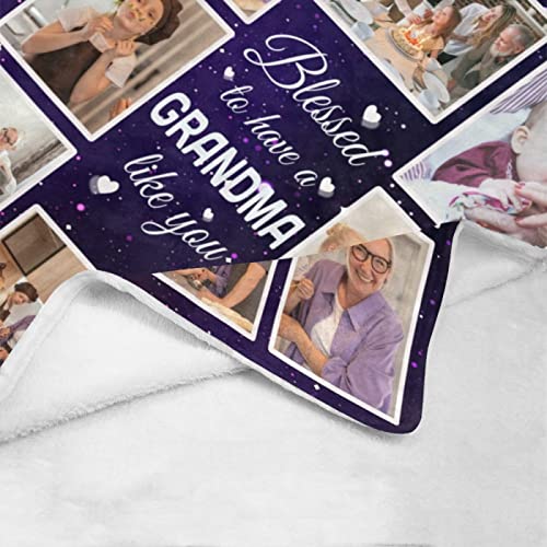 HUGLAZY Mothers Day Customized Blankets with Photos for Grandma Custom Personalized Picture Blanket Throw Birthday Gifts for Grandma Nana Gigi Grandmother from Granddaughter Grandson Grandkids