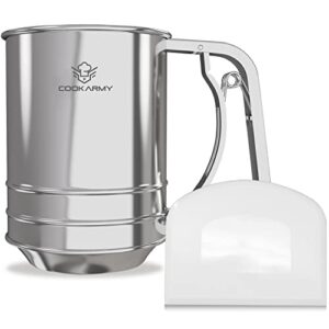 cook army flour sifter for baking, 3 cup flour sifter stainless steel, double-layer baking sifter, powdered sugar sifter, great baking sifters for all baking flour and powdered sugar, flour strainer