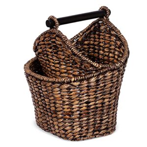 birdrock home seagrass magazine and bathroom basket - hand woven toilet paper holder with pocket - grey wash - stylish decorative design - wooden basket décor - dispenser