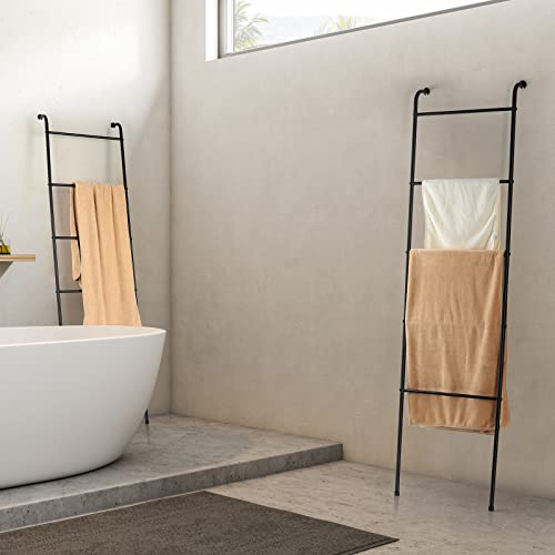 Metal Blanket Ladder Set of 2 Black Blanket Ladders and Free Standing Towel Rack 2 Tier Towel Holder Stand Hand Towel Drying Rack