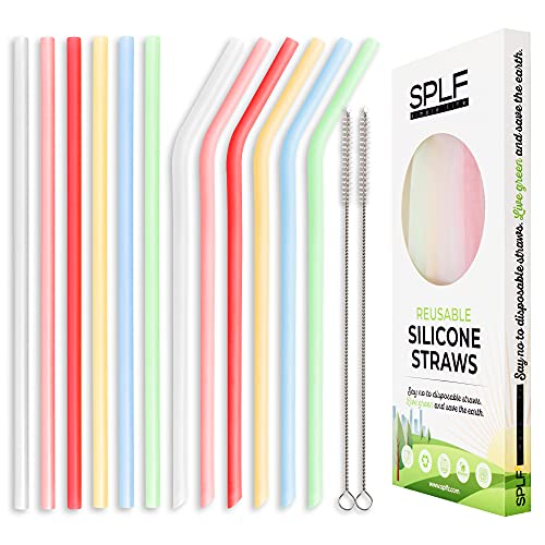 SPLF 12 Pack Reusable Silicone Straws for Toddlers & Kids-BPA Free Translucent Collapsible Straws with Cleaning Brushes & Case for 20/30 oz Tumblers RTIC/Yeti, Eco-friendly, no Rubber Tast