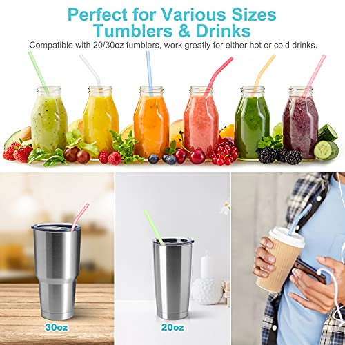 SPLF 12 Pack Reusable Silicone Straws for Toddlers & Kids-BPA Free Translucent Collapsible Straws with Cleaning Brushes & Case for 20/30 oz Tumblers RTIC/Yeti, Eco-friendly, no Rubber Tast