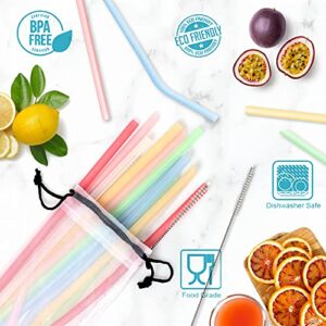 SPLF 12 Pack Reusable Silicone Straws for Toddlers & Kids-BPA Free Translucent Collapsible Straws with Cleaning Brushes & Case for 20/30 oz Tumblers RTIC/Yeti, Eco-friendly, no Rubber Tast