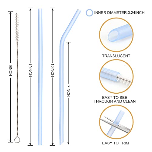 SPLF 12 Pack Reusable Silicone Straws for Toddlers & Kids-BPA Free Translucent Collapsible Straws with Cleaning Brushes & Case for 20/30 oz Tumblers RTIC/Yeti, Eco-friendly, no Rubber Tast