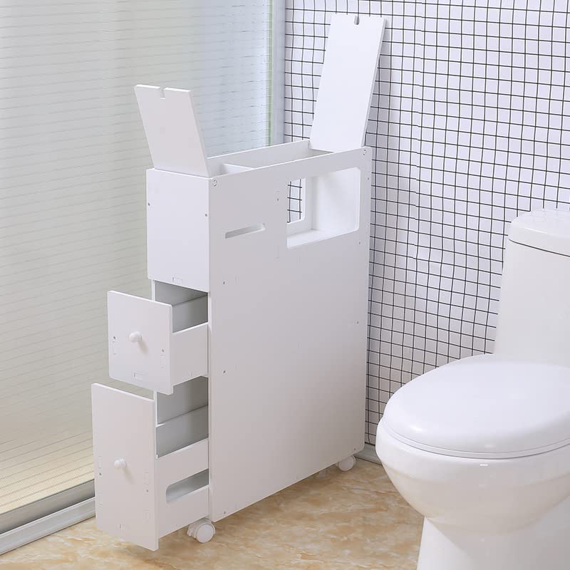 MONIPA Bathroom Storage Cabinet with 2 Drawers - Multifunctional White Narrow Toilet Organizer Floor Side Cabinet - Movable Receive Arrange Ark