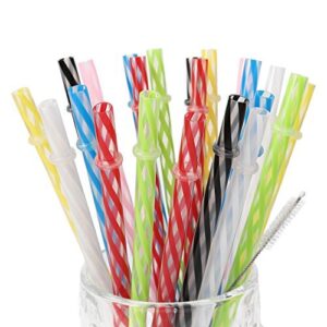 25 pieces reusable plastic straws. bpa-free, 9 inch long drinking transparent straws fit for mason jar, yeti tumbler, cleaning brush included