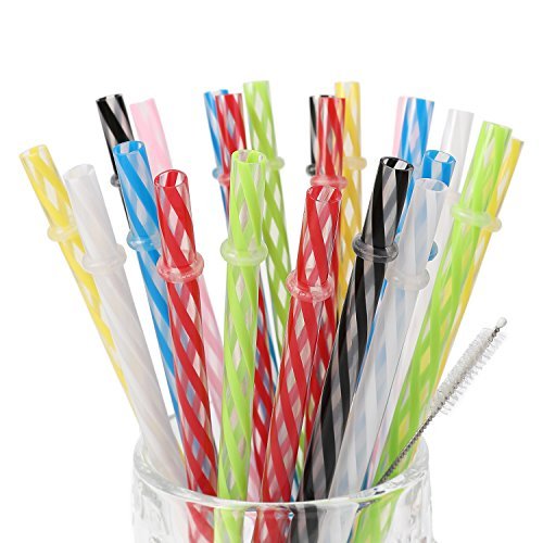 25 Pieces Reusable Plastic Straws. BPA-Free, 9 Inch Long Drinking Transparent Straws Fit for Mason Jar, Yeti Tumbler, Cleaning Brush Included