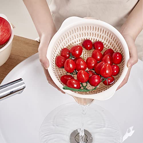 2 in 1 Kitchen Colander Set with Bowl Strainer (2 Sets 3 Qt),BPA Free Plastic Fruits and Vegetable Washing Basket,Dishwasher Friendly Double Layered Drain Basin,for Pasta Salad Berry Cleaning Mixing