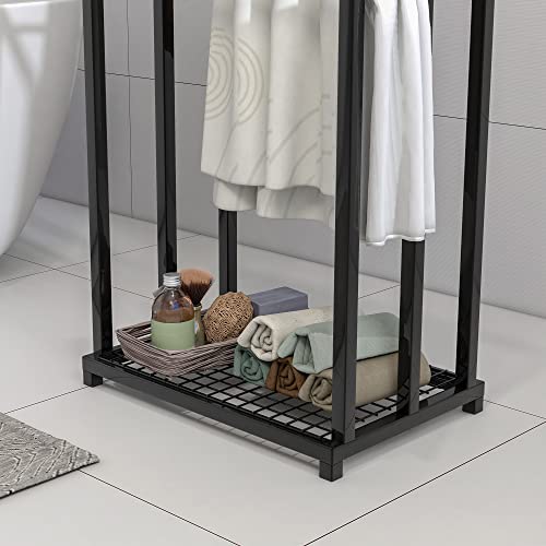 Elegant Home Products Freestanding Towel Rack Holder, 3 Tier Blanket Rack Stand with Metal Shelf for Bathroom Living Room Outdoor(3-Tiers, Black)